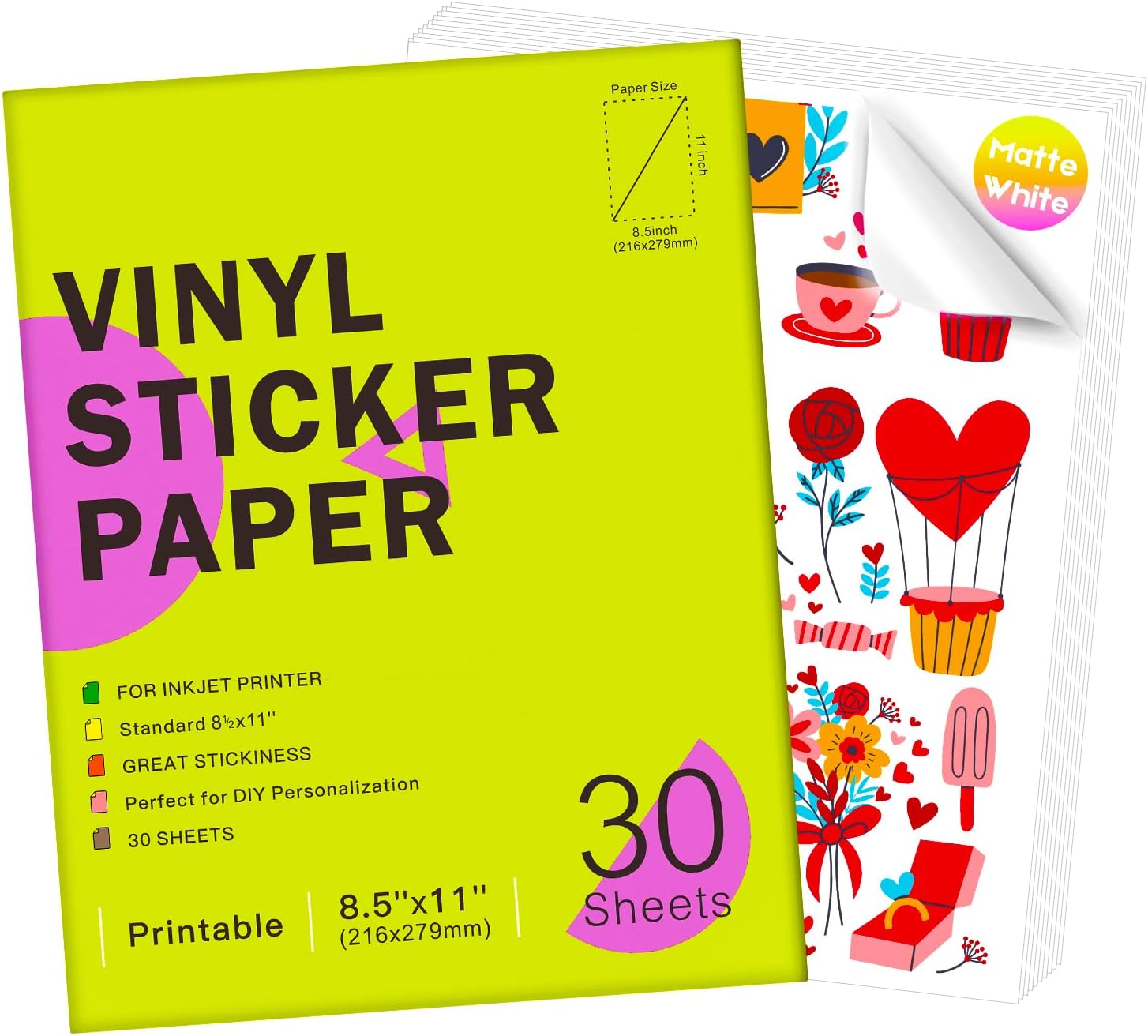 Amazon.com : Printable Vinyl Sticker Paper for Inkjet Printer - 20 ...