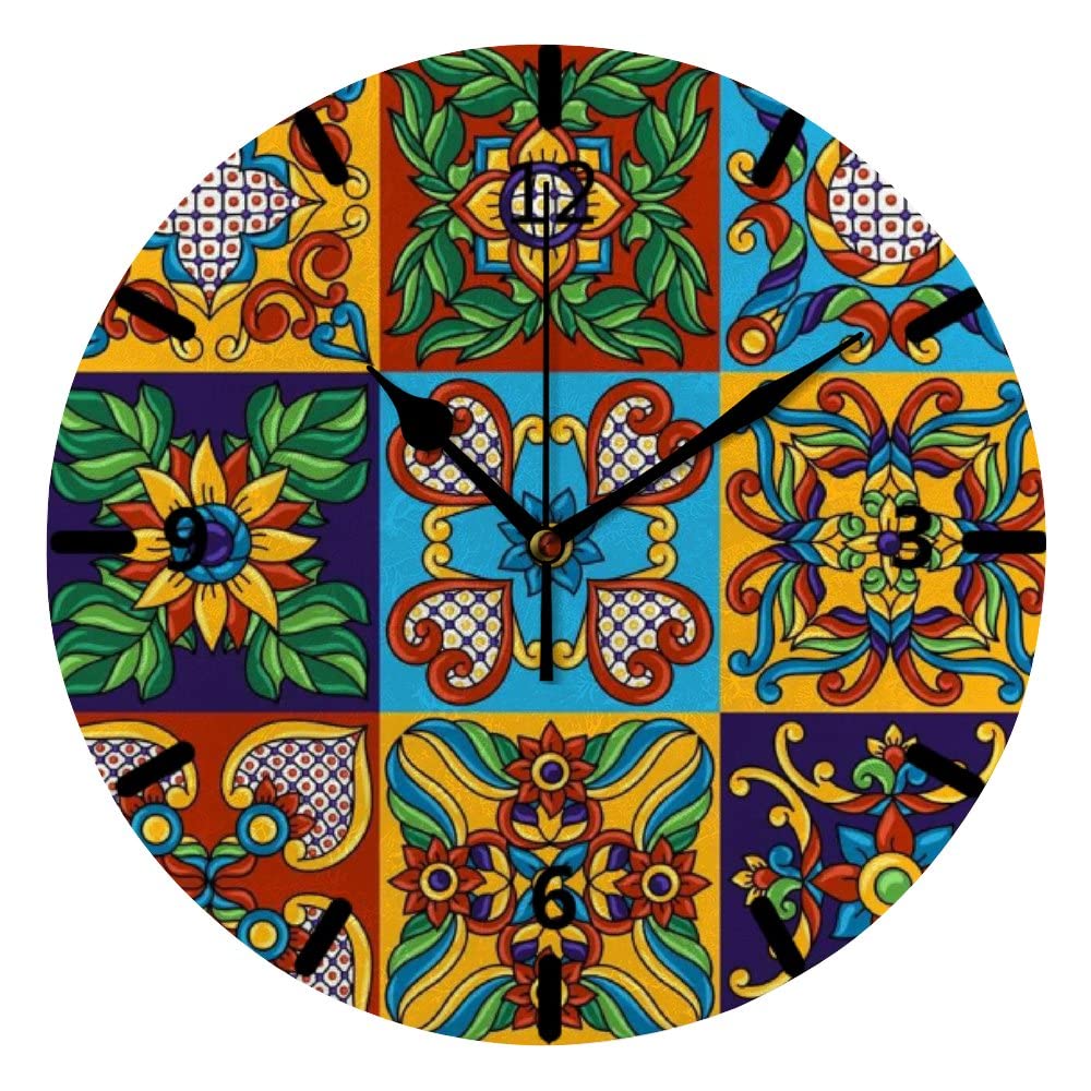 Amazon.com: Hapuxt Mexican Talavera Flowers Wall Clock Quartz Battery ...
