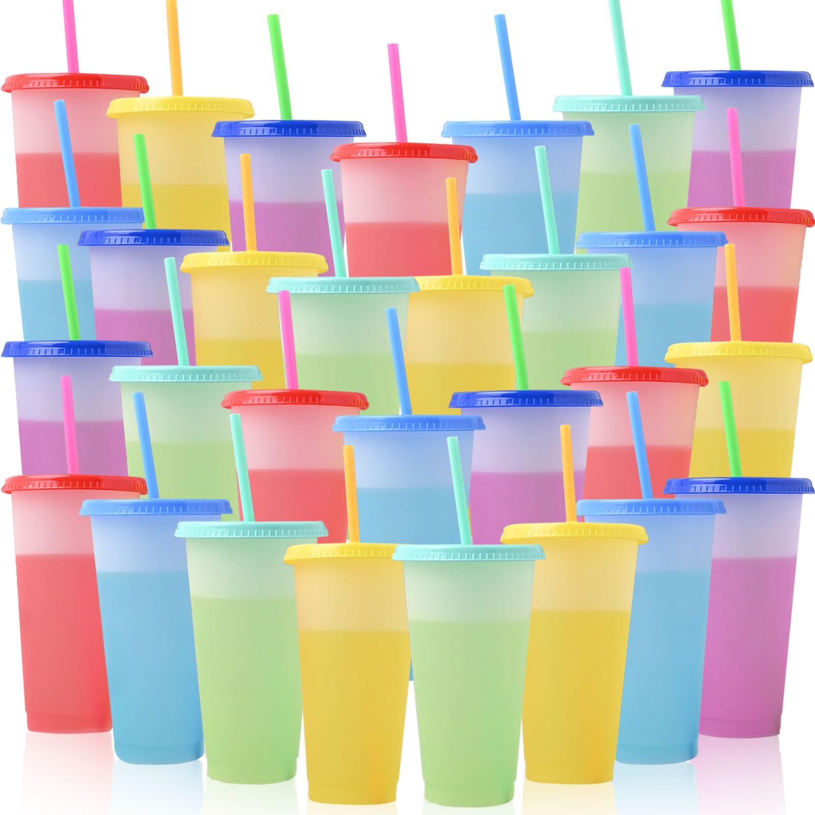 MSYU 30 Pcs Color Changing Cups with Lids and Straws,24oz Color ...
