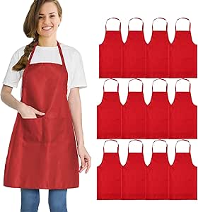 Amazon.com: multifuns 12 Pack Red Aprons for Women Men with 2 Pockets ...