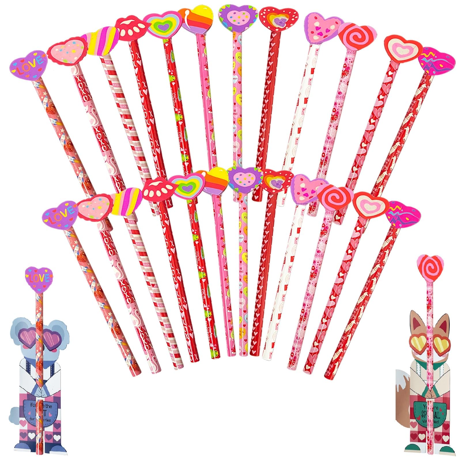 Amazon.com: emzrivo 48 Pack Valentine's Day Pencils Set 24 Valentines ...