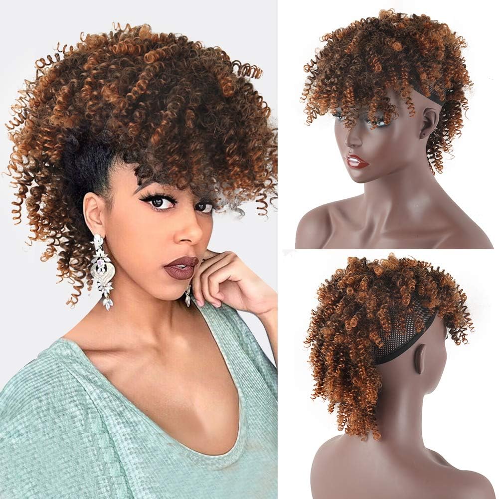 Amazon.com : SCENTW High Puff Afro Ponytail with Bangs Short Kinky ...