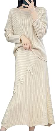 Amazon.com: Women Long Skirt Wool Sweater Set Women Two Piece Set ...