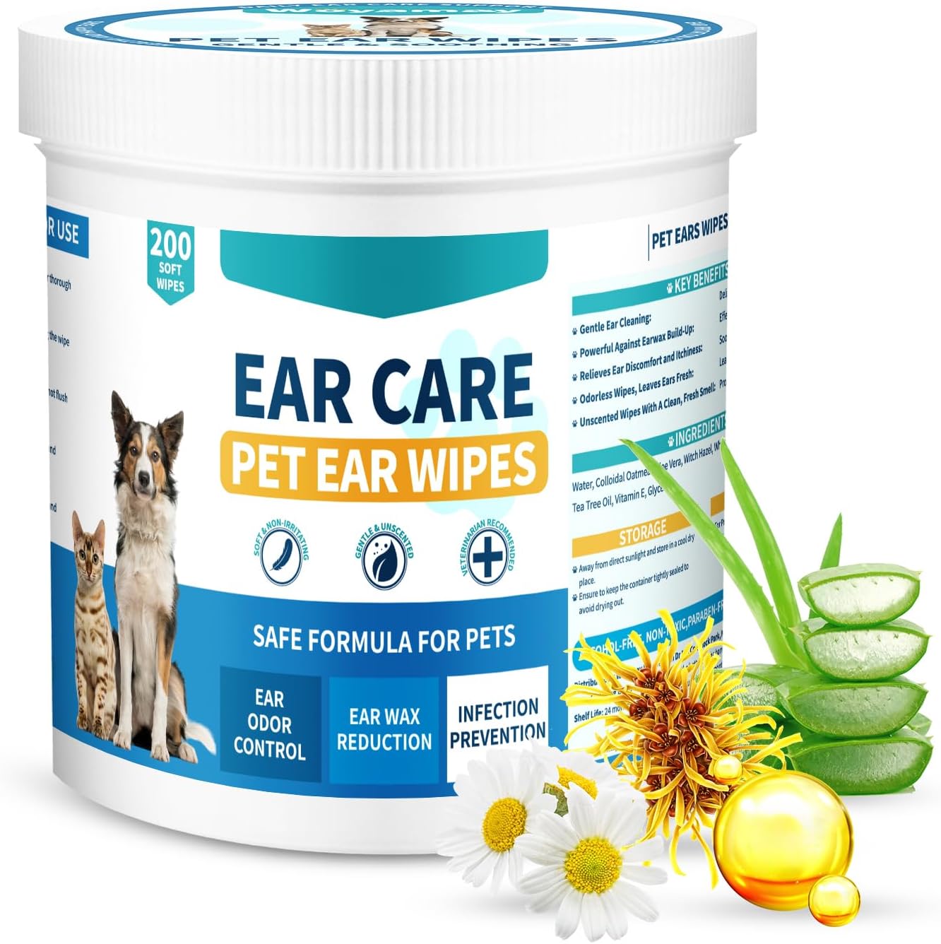 Amazon.com : Ear Wipes for Dogs Cats, 200 Pcs Pet Ear Cleaner Wipes for ...