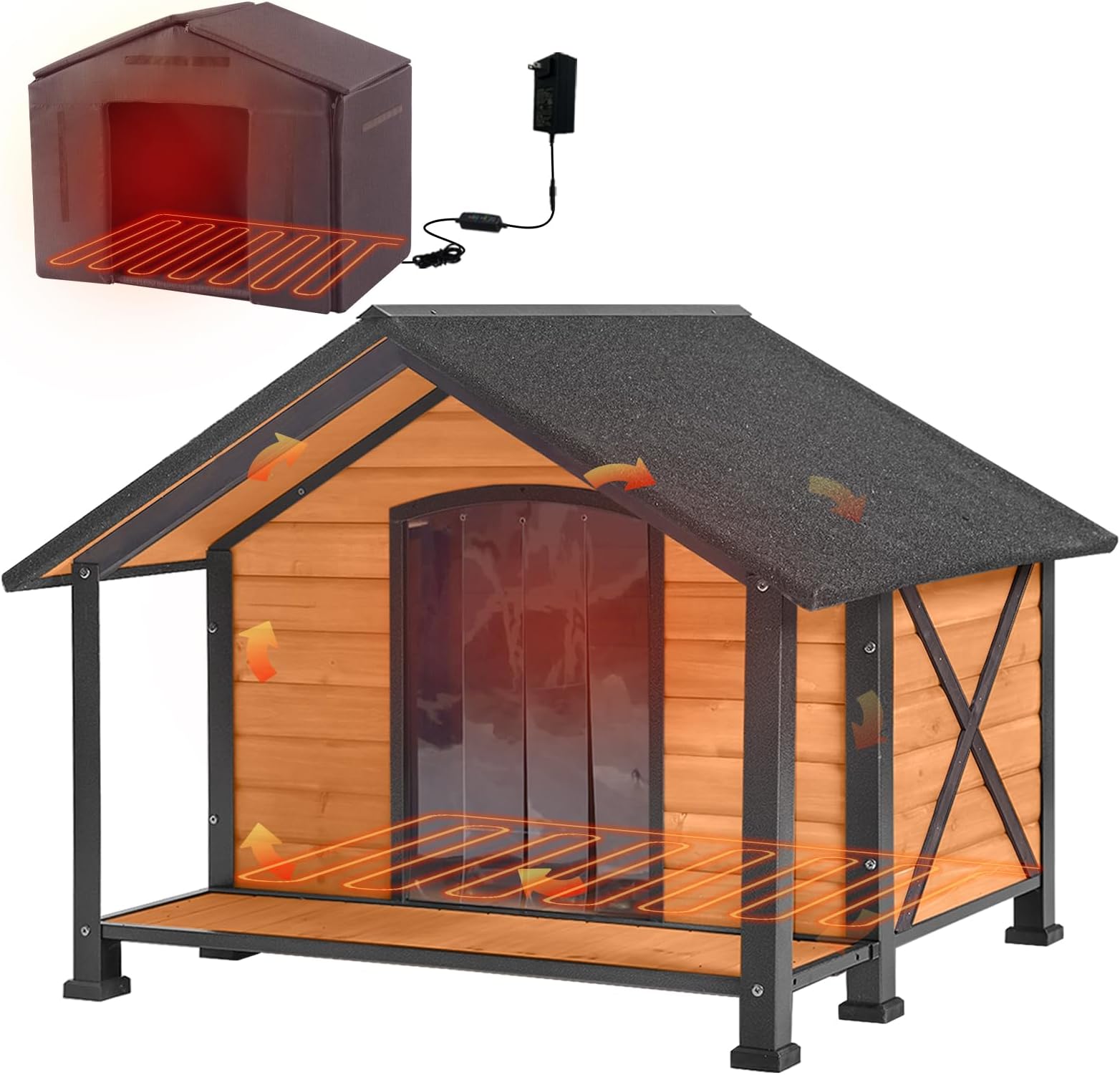Amazon.com : Aivituvin Heated Dog House Outdoor with Metal Frame ...