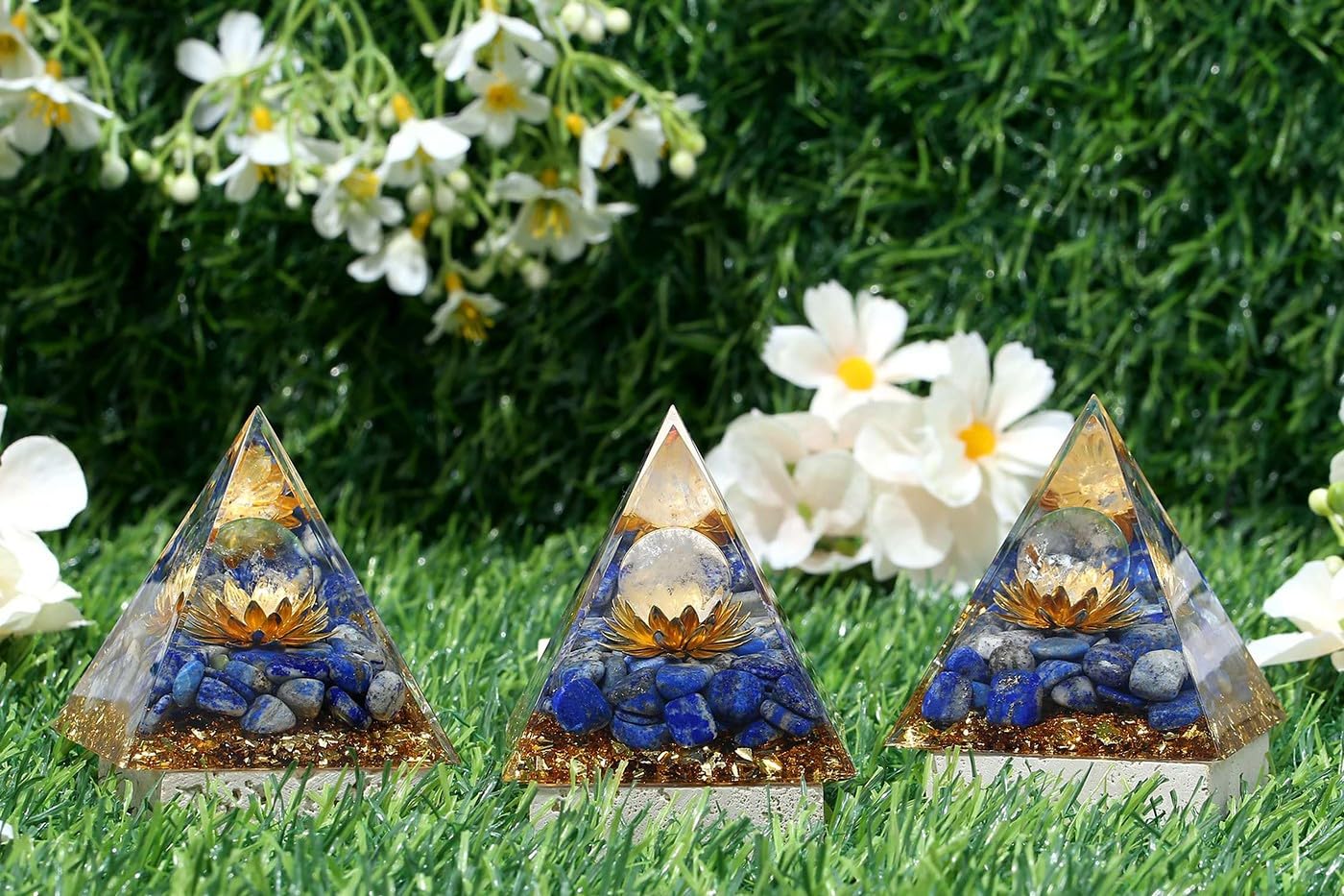 Orgonite Pyramid Lapis Lazuli Flower Of Life Orgone VNSTKWW Moonstone