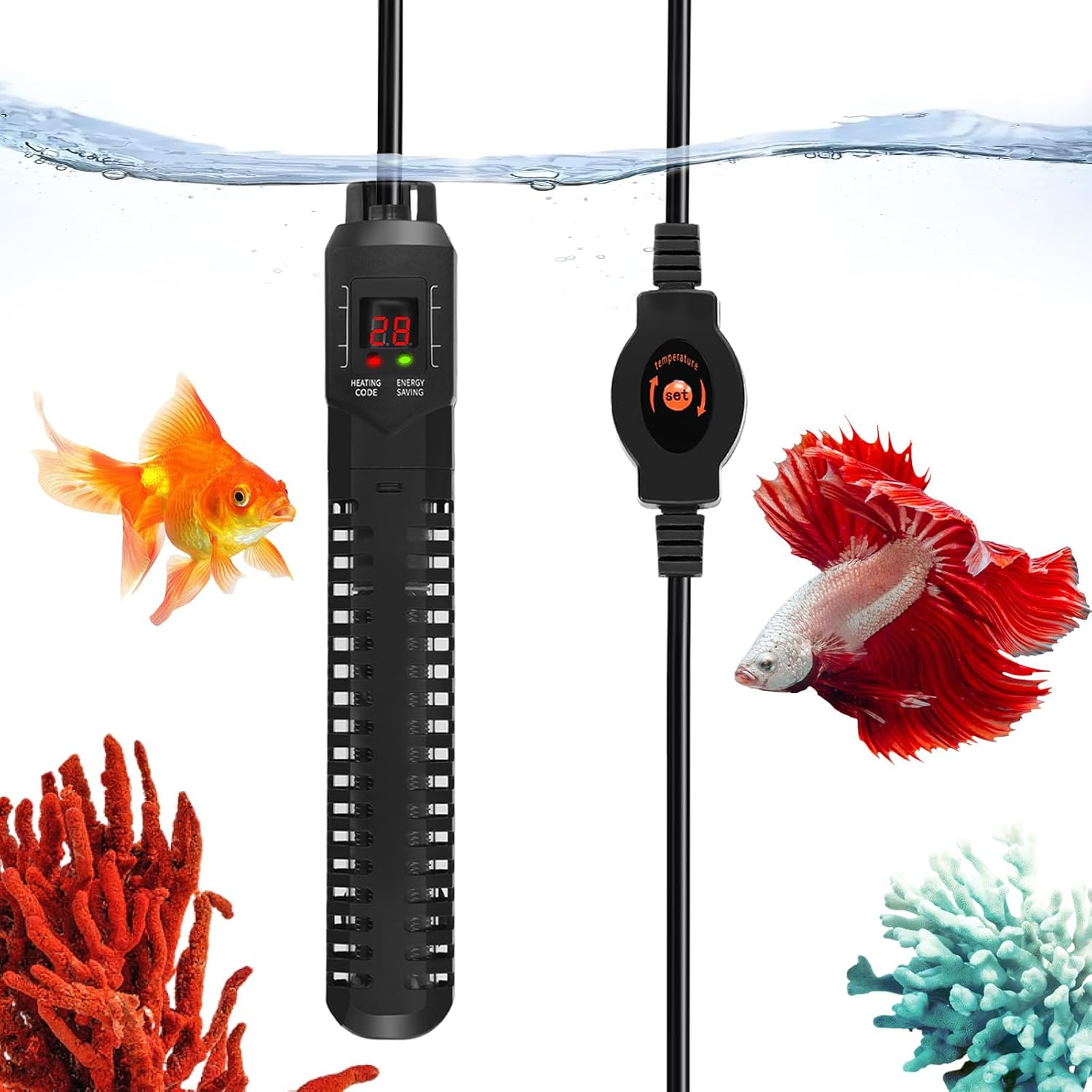 Aquarium Heater, 500W Submersible Fish Tank Heater with External ...