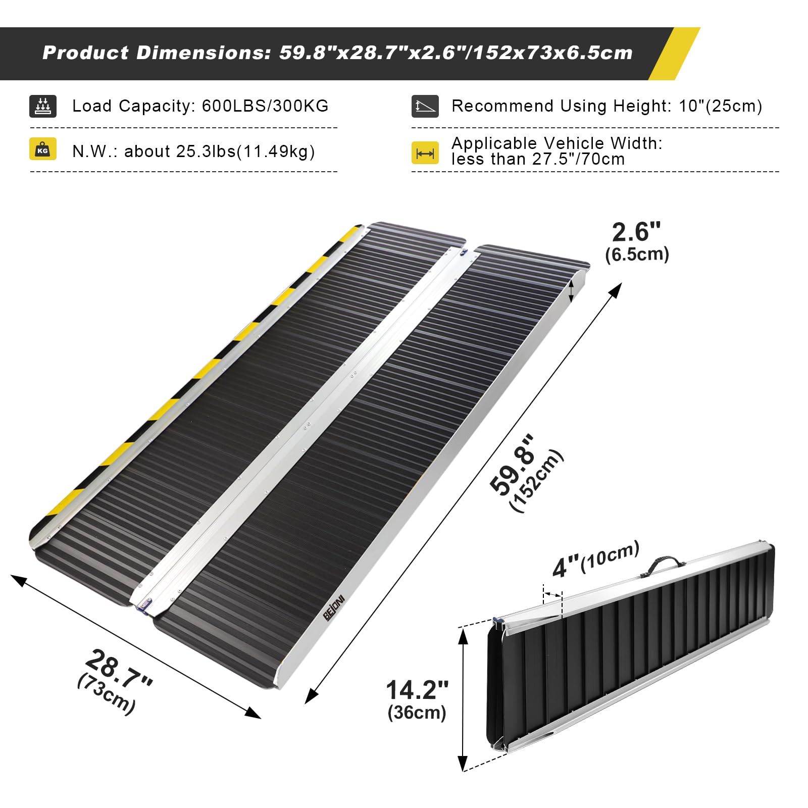 Snapklik.com : BEJONI Wheelchair Ramp 5FT, Portable Aluminium Ramp, 600 ...