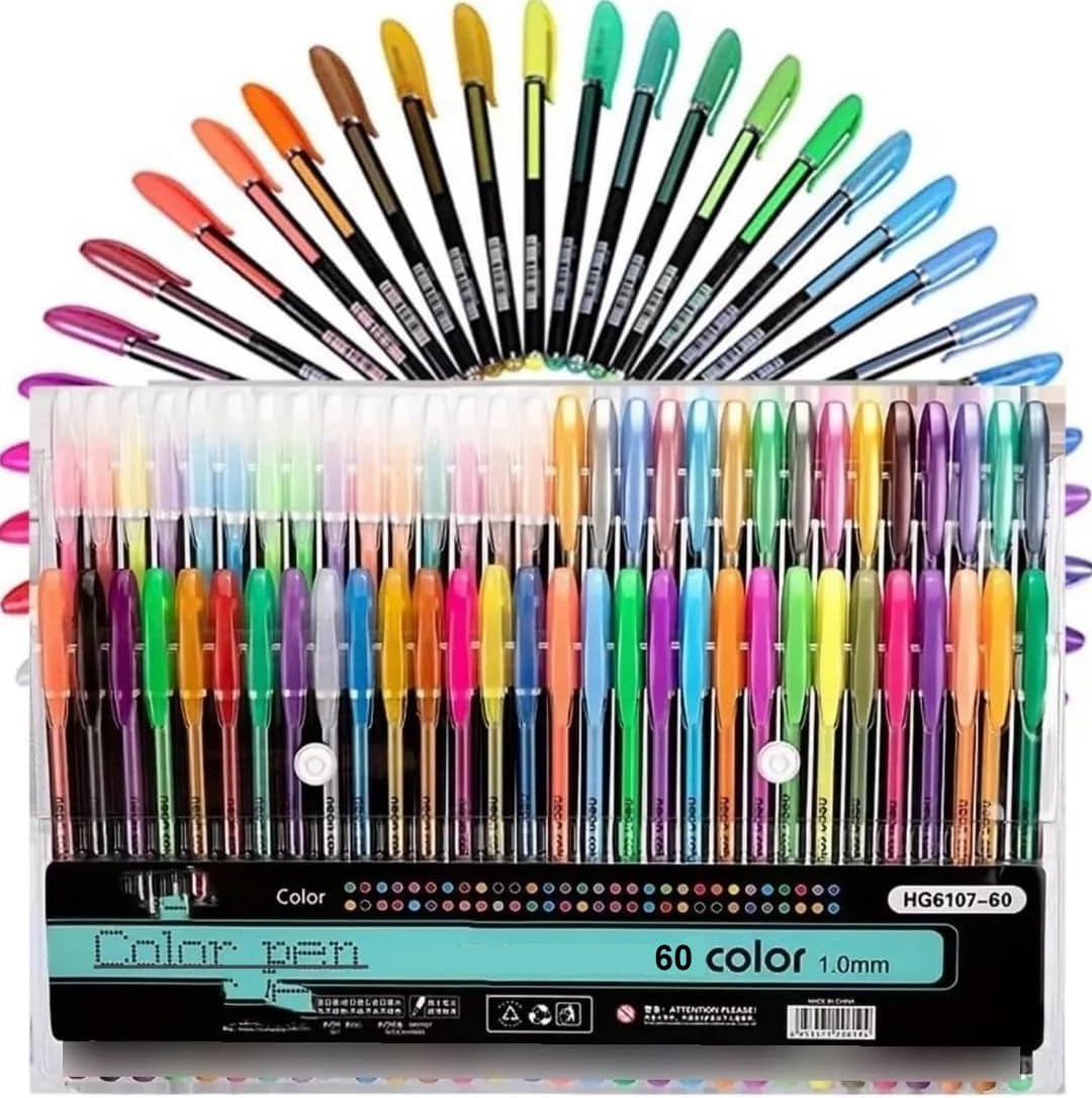 Neon Color Ink Pen Set 60 Pcs: AUKOMER Non-Toxic Glitter Gel Pen ...