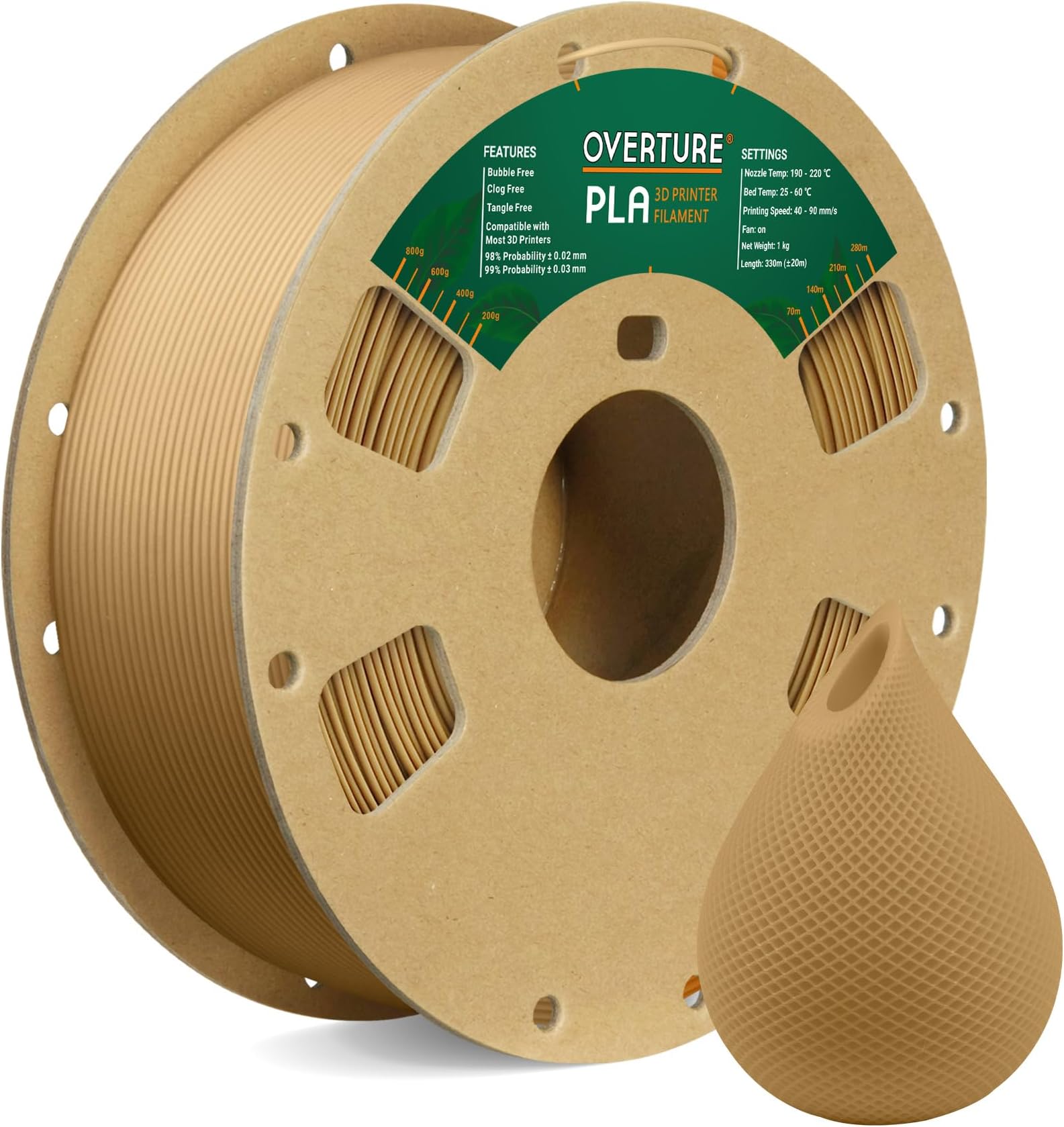 OVERTURE TPU Filament 1.75mm, Bobine de 1kg(2,2lbs), 95A TPU Précision ...