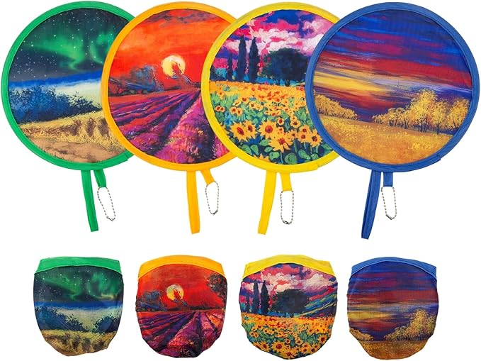 Amazon.com: JYSILIYH 4 Styles Scenery Round Foldable Hand Fan Handheld ...
