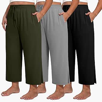 Amazon.com: Neer 3 Pack Women's Plus Size Capris, Drawstring Cropped ...