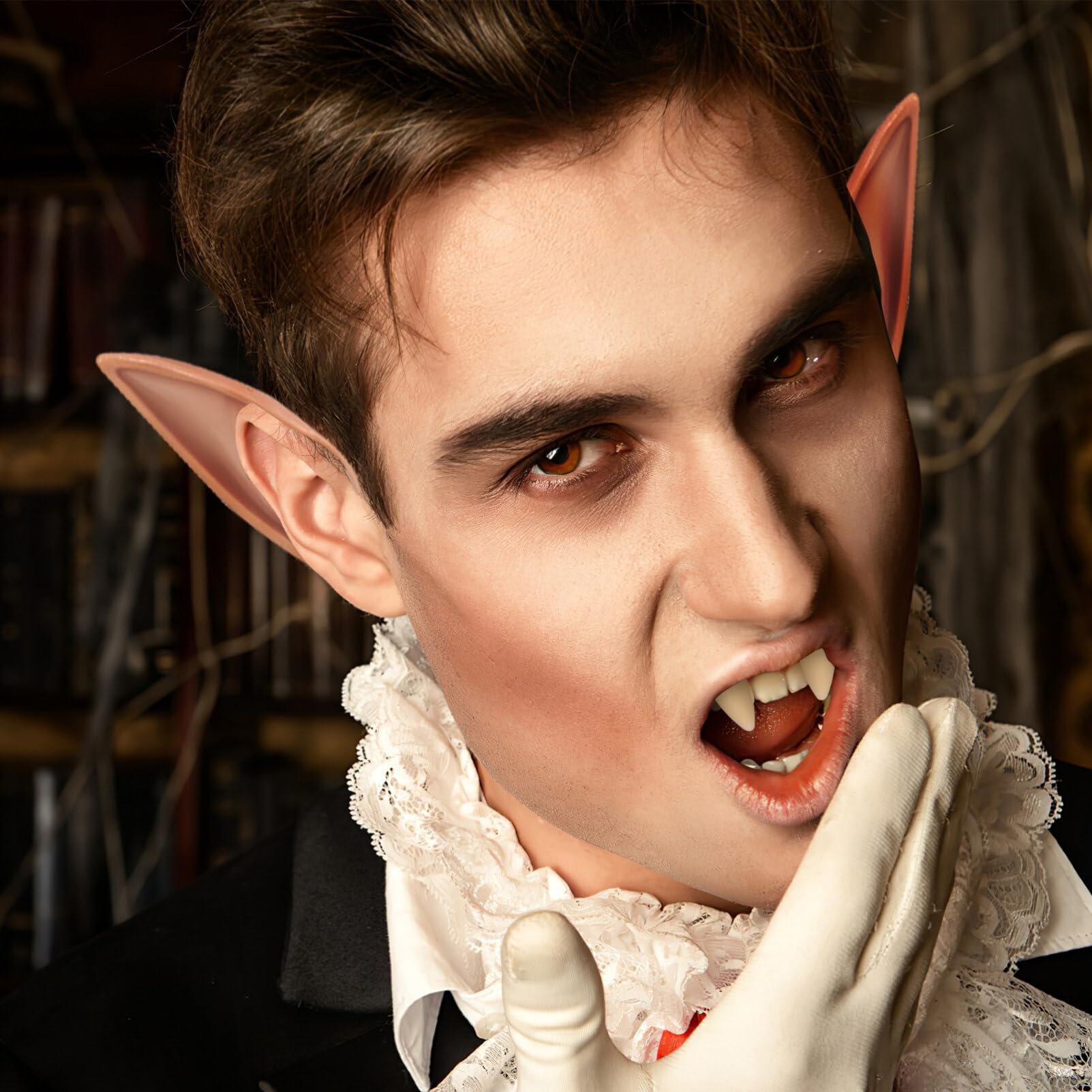 Vampire Fangs + Latex Elf Ears Kit - Halloween Cosplay Set (2 Pairs ...