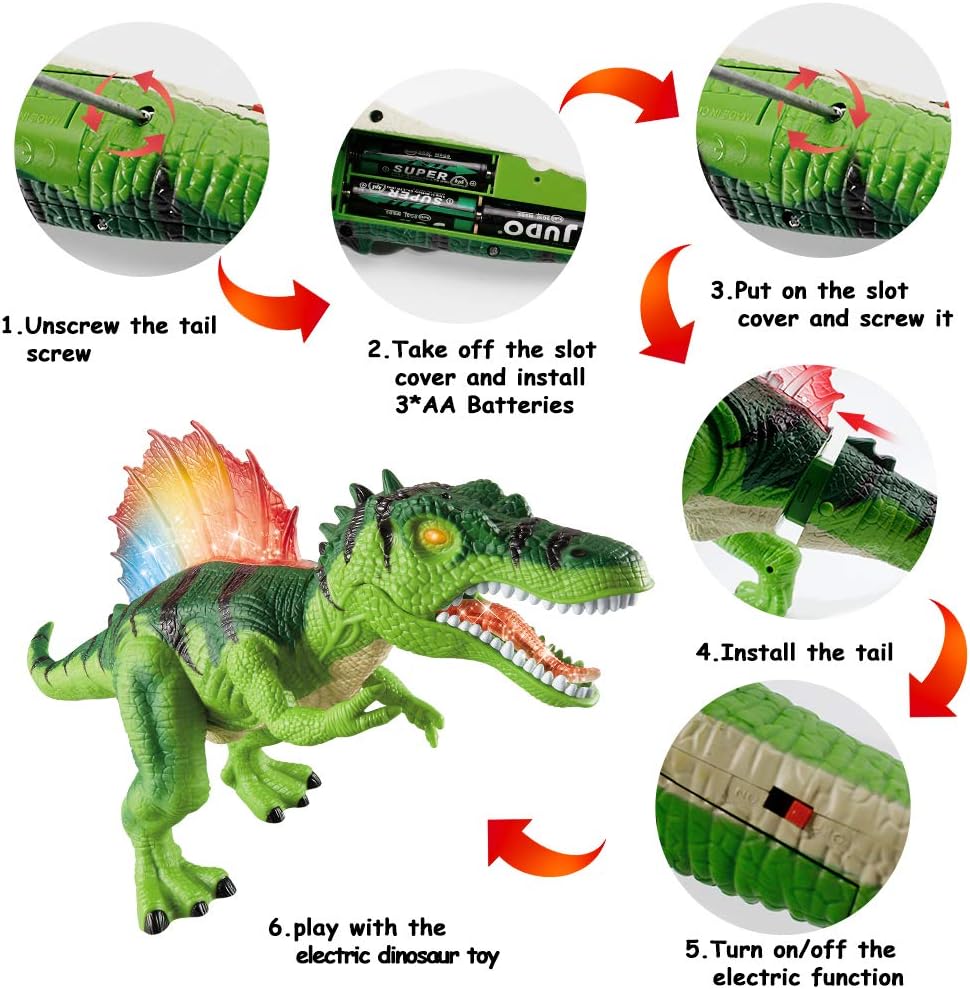 HANMUN Remote Control Dinosaurs Toy for Kids – LED Light Up Walking and ...