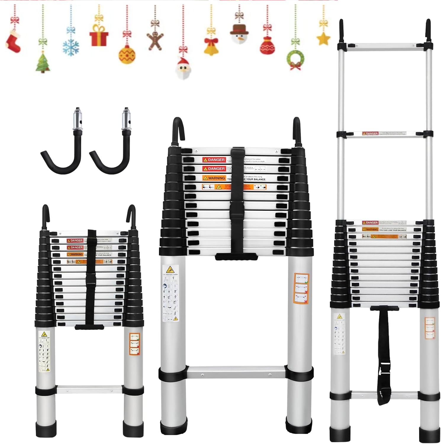 Aluminum Folding Telescopic Ladder with 2 Hooks, Step Ladders ...