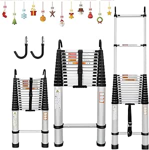 Aluminum Telescoping Ladder 4.4M/14.4FT Ladders with 2 Hooks for Home ...