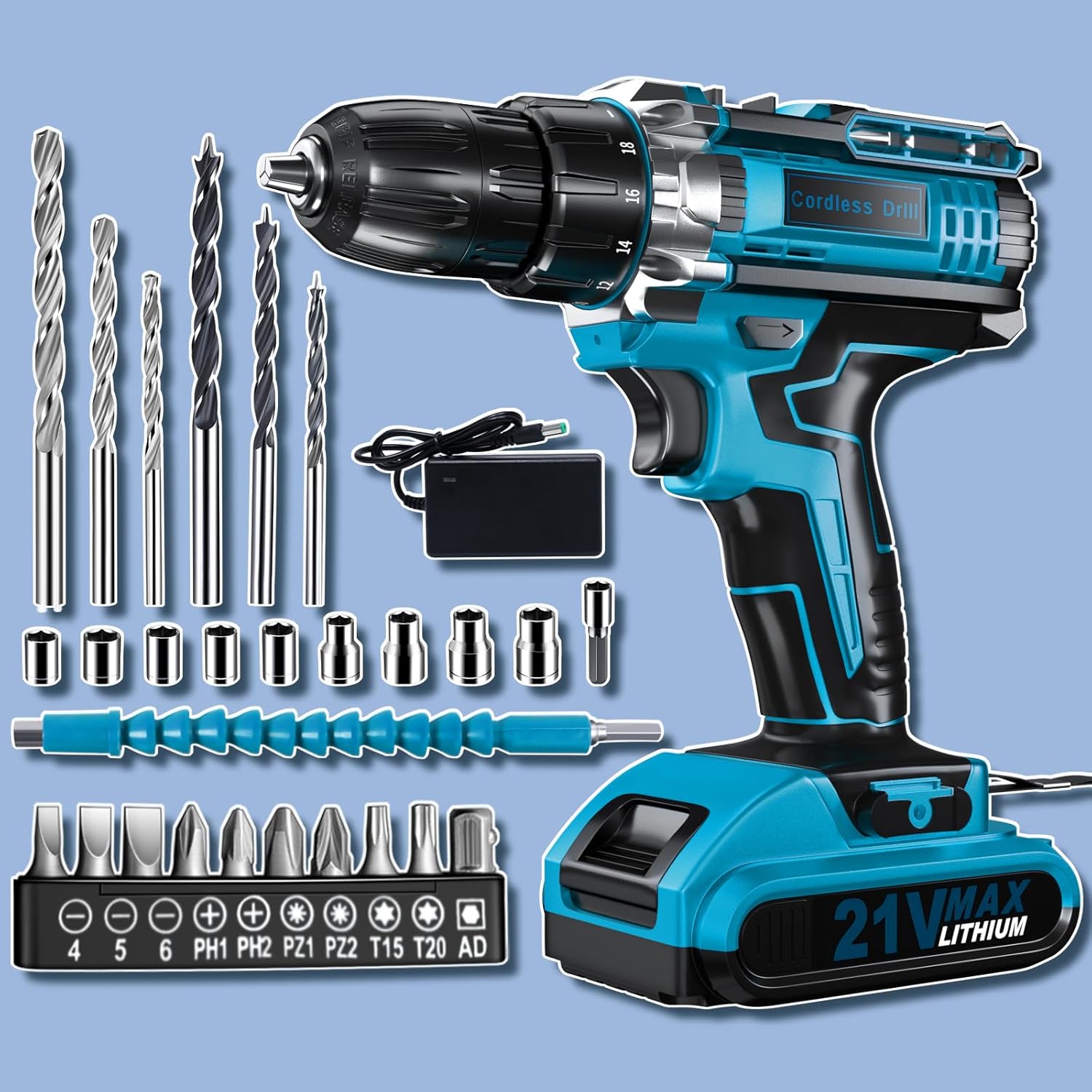 Drill, Cordless Drill and Screwdriver Set, 2.0Ah 3/8 Inch Chuck 370 in ...