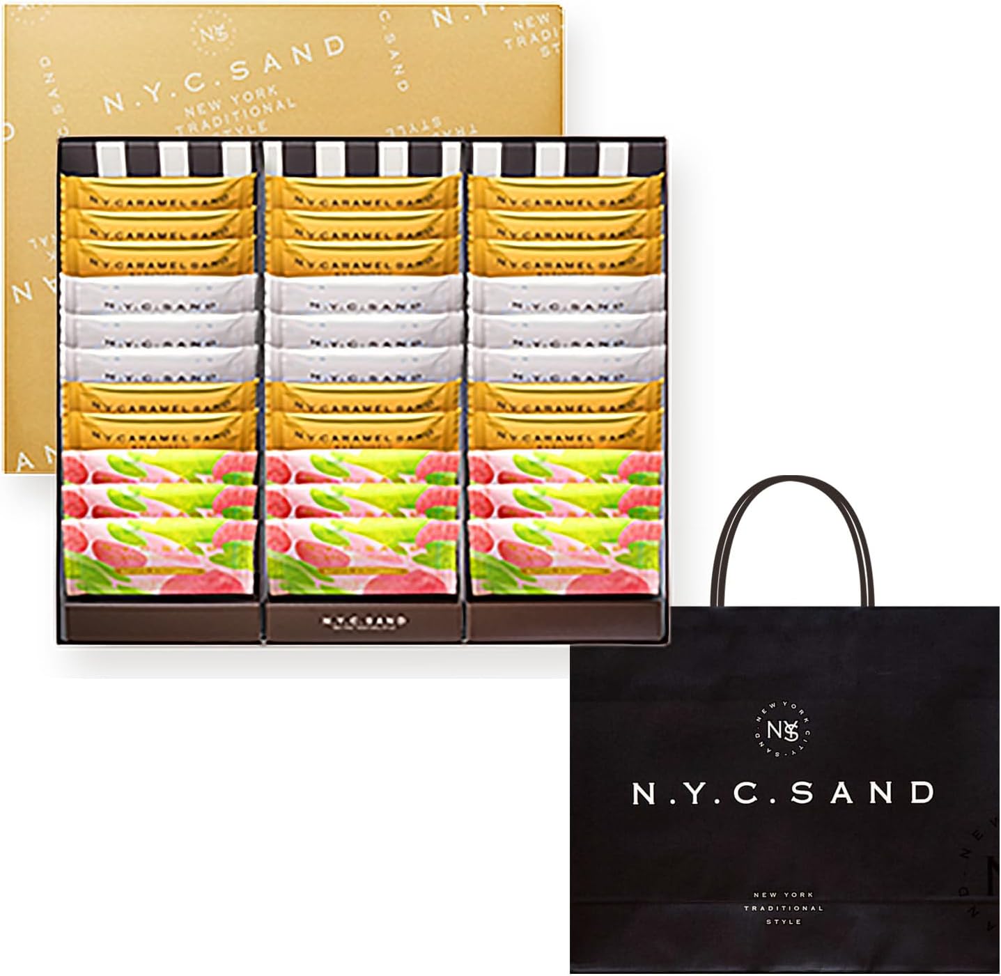 Amazon.co.jp: 2024 春限定 N.Y.C.SAND ニューヨークキャラメルサンド アソート ギフト ボックス 20個入り 個包装 ショップバッグ付き : 食品・飲料・お酒