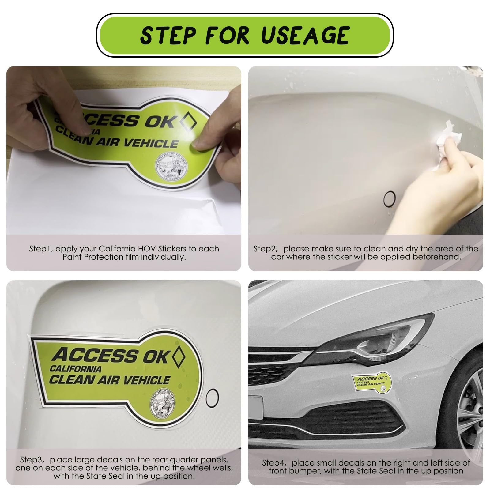 Snapklik.com : Aolamegs 4Pcs California HOV Stickers Protection Film ...