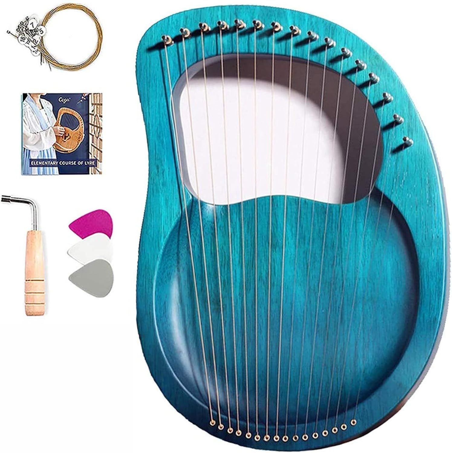 oUyOo 16-String Lyre Harp, Mahogany Body Lyra Harp, Lyre Harp with Note ...