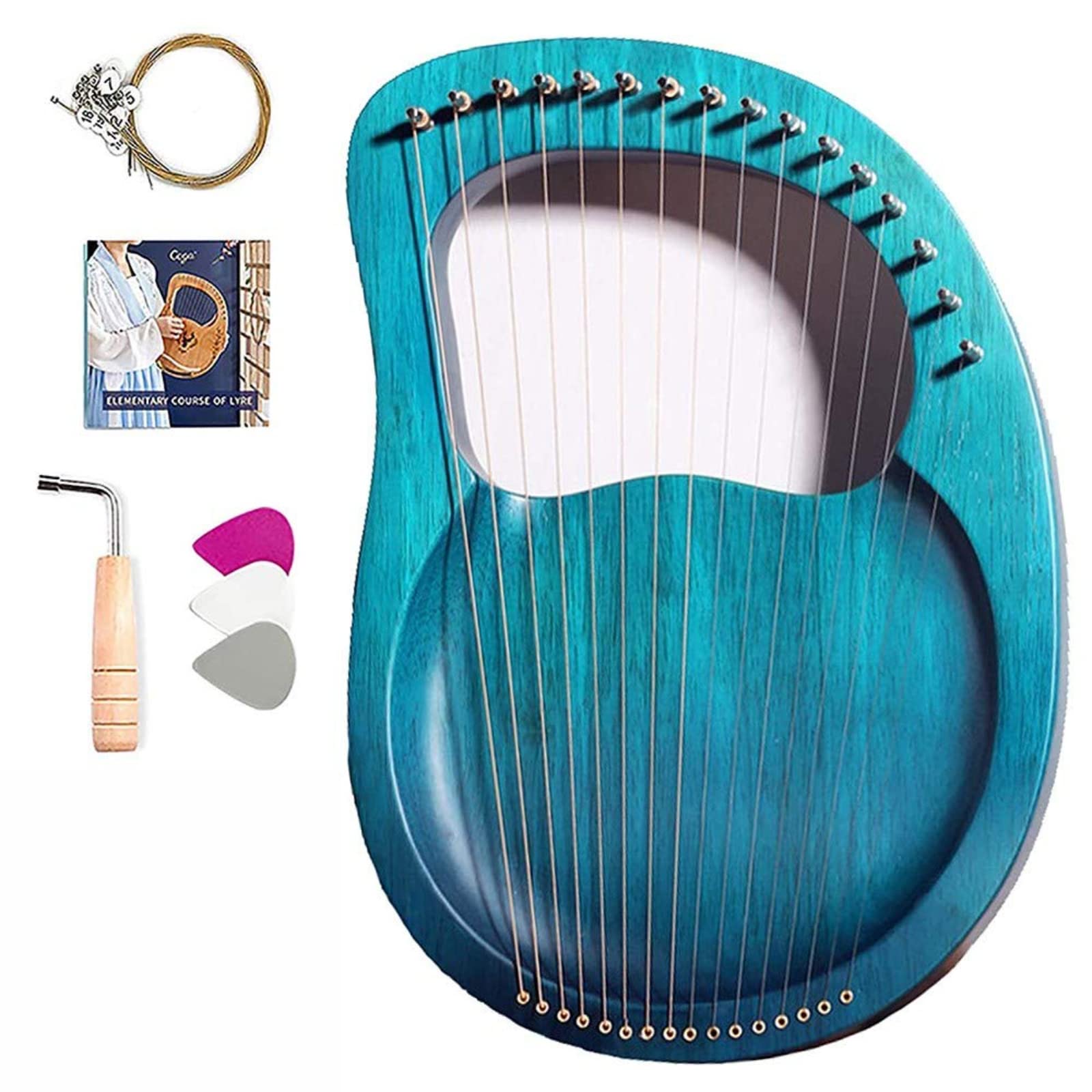 oUyOo 16-String Lyre Harp, Mahogany Body Lyra Harp, Lyre Harp with Note ...