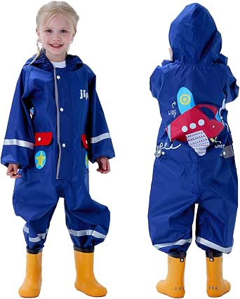 Amazon.com: Fewlby Toddler Rain Suit Boys Girls One Piece Raincoat ...