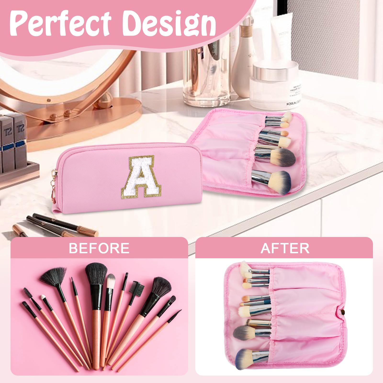 Snapklik.com : 2 Pieces Personalized Initial Cosmetic Bag