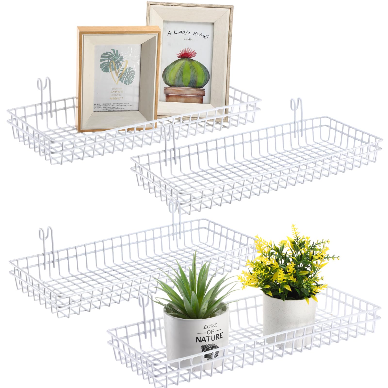 Amazon.com - Blulu 4 Pcs Metal Grid Wall Baskets with Hooks Grid Wall ...