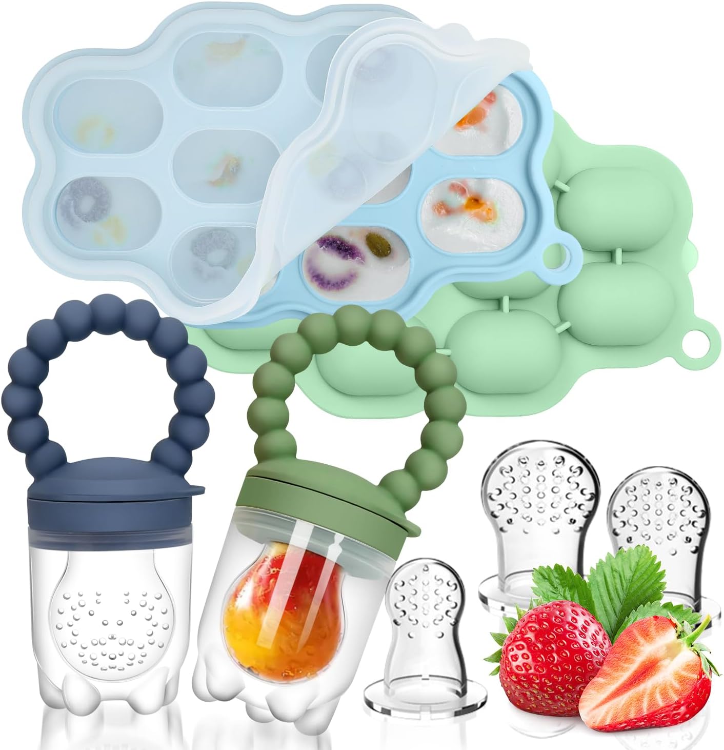 Amazon.com : Silicone Baby Fruit Food Feeder, 2 Pack Freezer Tray with ...