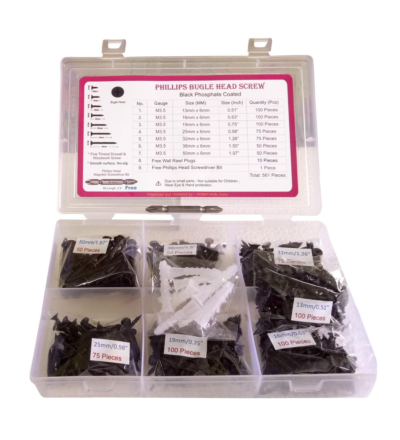561 Pcs High Hardness Drywall Screws Assortment Kit with Phillips ...