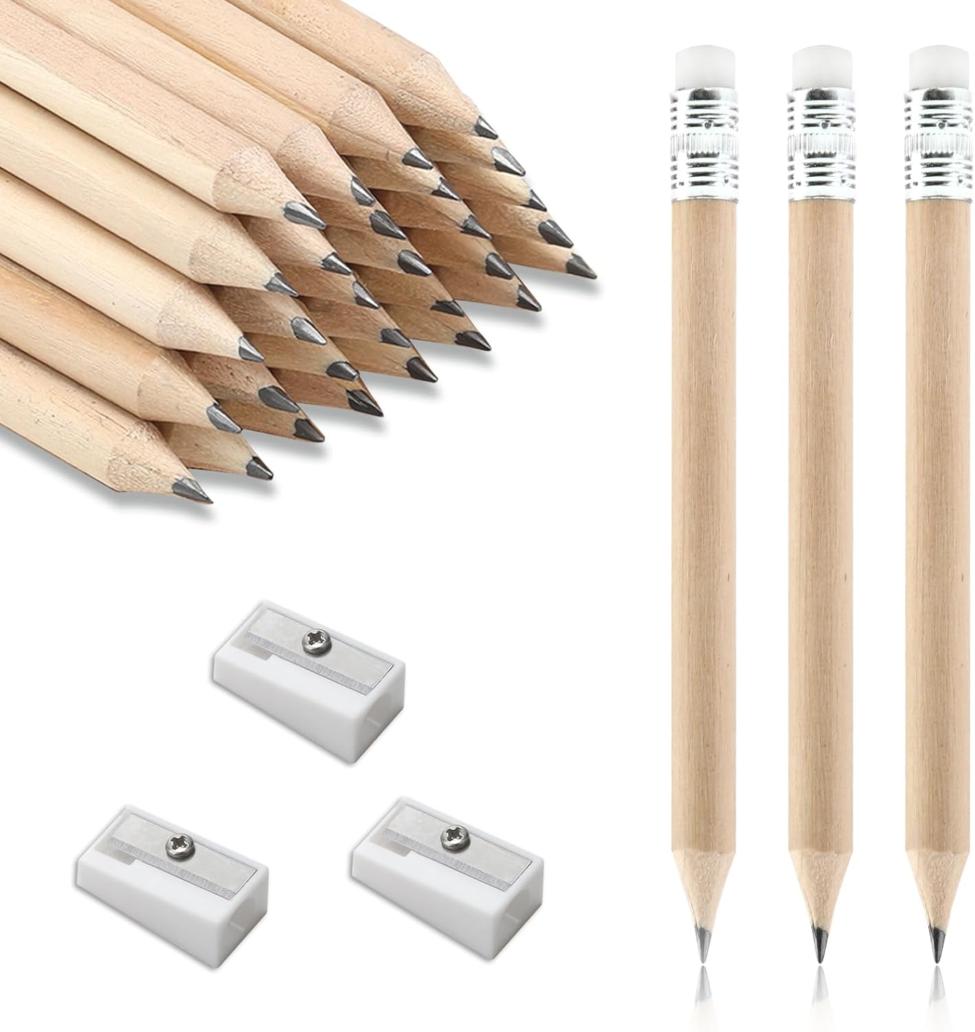 30pcs Mini Pencils, Golf Pencils with Rubbers, HB Small Pencil with 3 ...