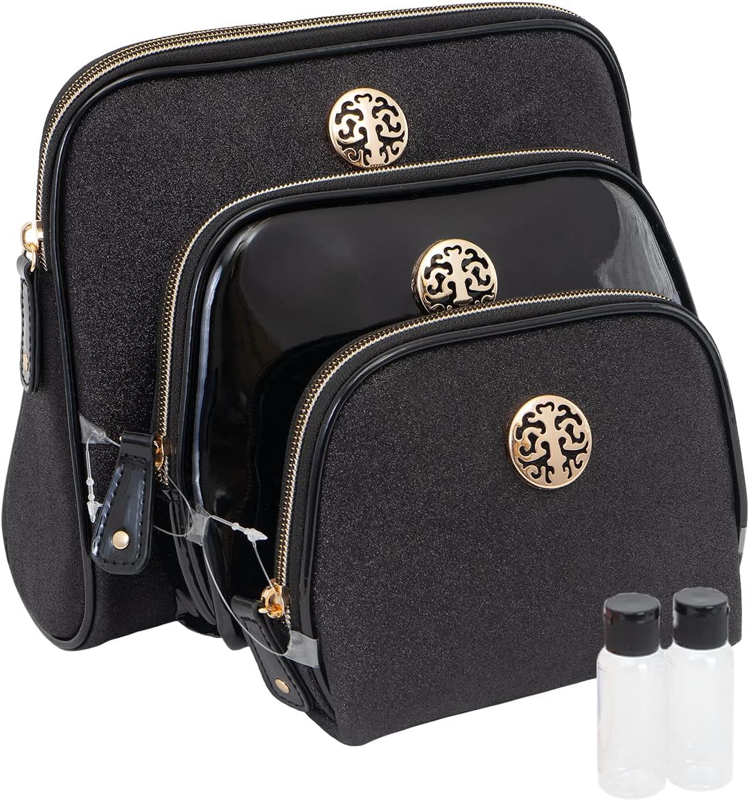 Amazon.com: Rebecca & Rifka Glitter 3 Piece Squared Dome Cosmetic Bag ...