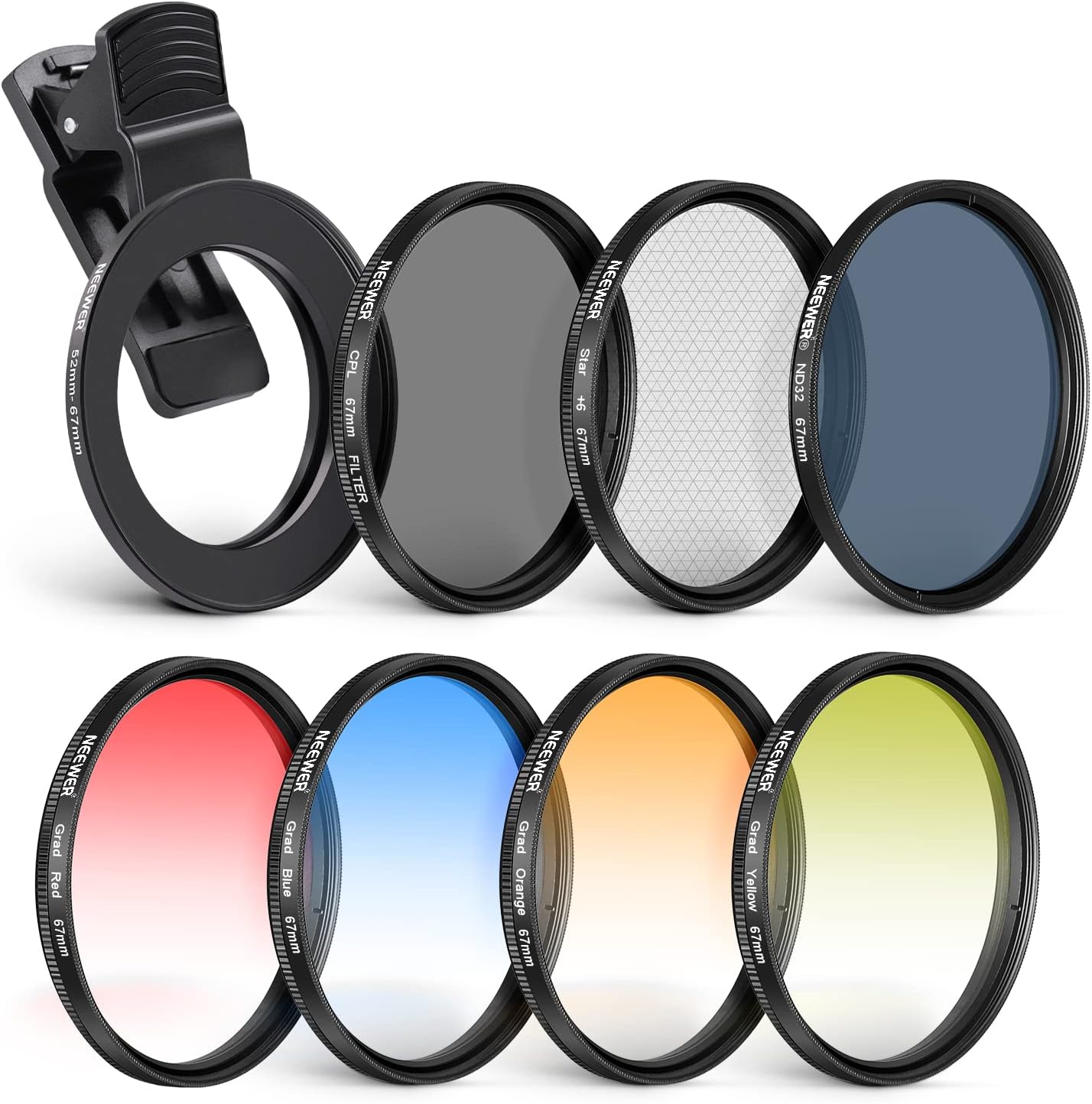 Buy NEEWER 67mm Clip On Filters Kit for Phone & Camera, CPL, ND32, Star ...