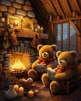 Amazon.com: Paint by Numbers, Cozy Teddy Bear Cottages, Adult Crafts ...