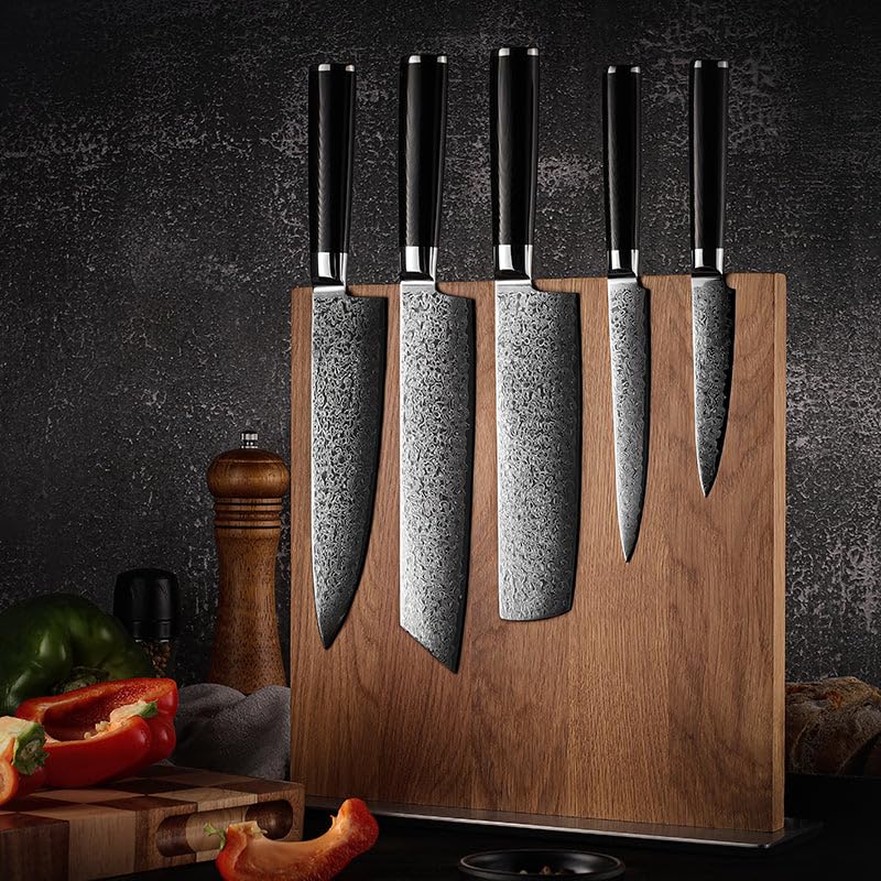 Amazon.com: Magnetic Knife Block - Oak Finish with Stainless Steel Base ...