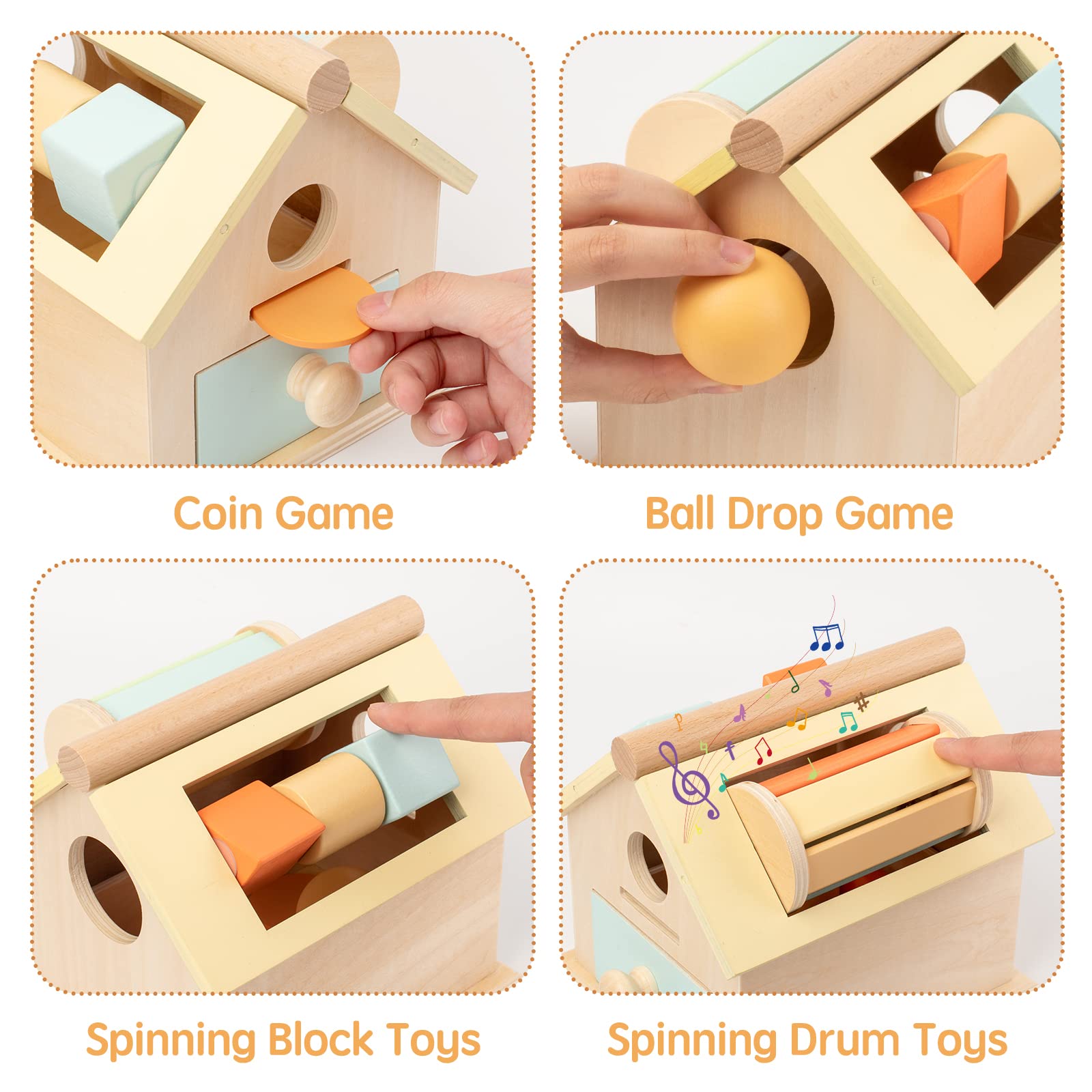 JOCY Wooden Montessori Toys for Babies 6-12 Months,Rainbow Spinning ...