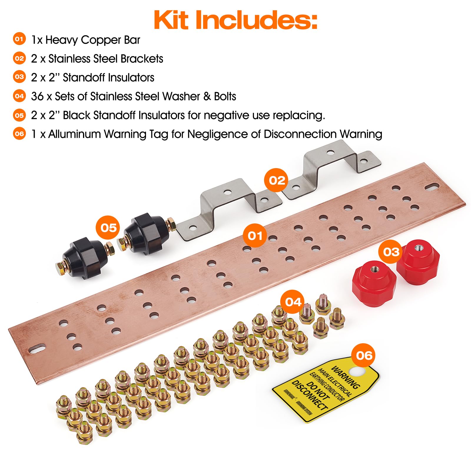 Snapklik.com : 24" Ground Bar Kit,4 Wide Heavy Duty Ground Bars Copper ...