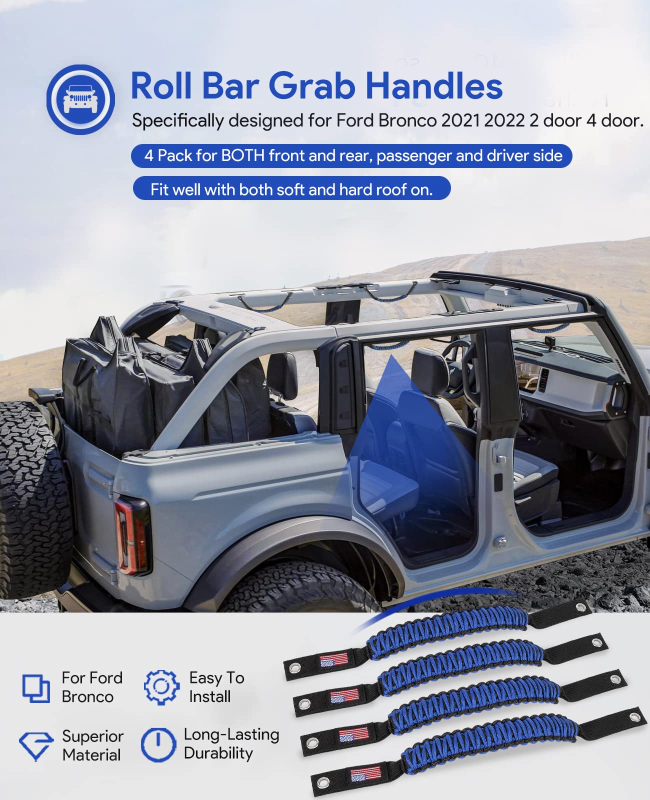 Snapklik.com : Sixcow 4 Pack For Ford Bronco Roll Bar Grab Handles