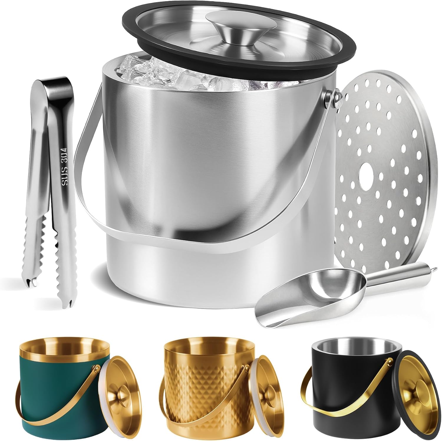 Amazon.com: Ice Bucket, Ice Bucket with Silicone Sealing Ring Double ...