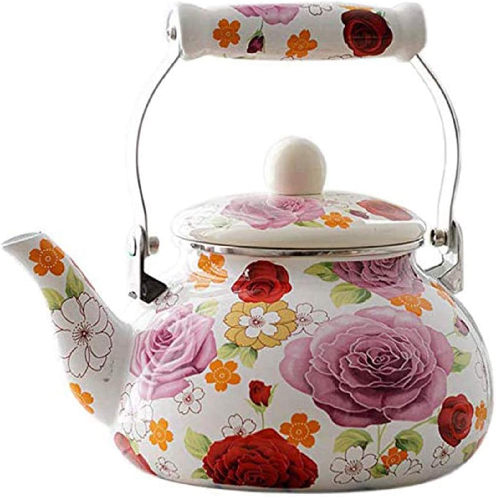 Amazon.com: Yardwe Enamel Teakettle Floral Teapot Hot Water Tea Kettle ...