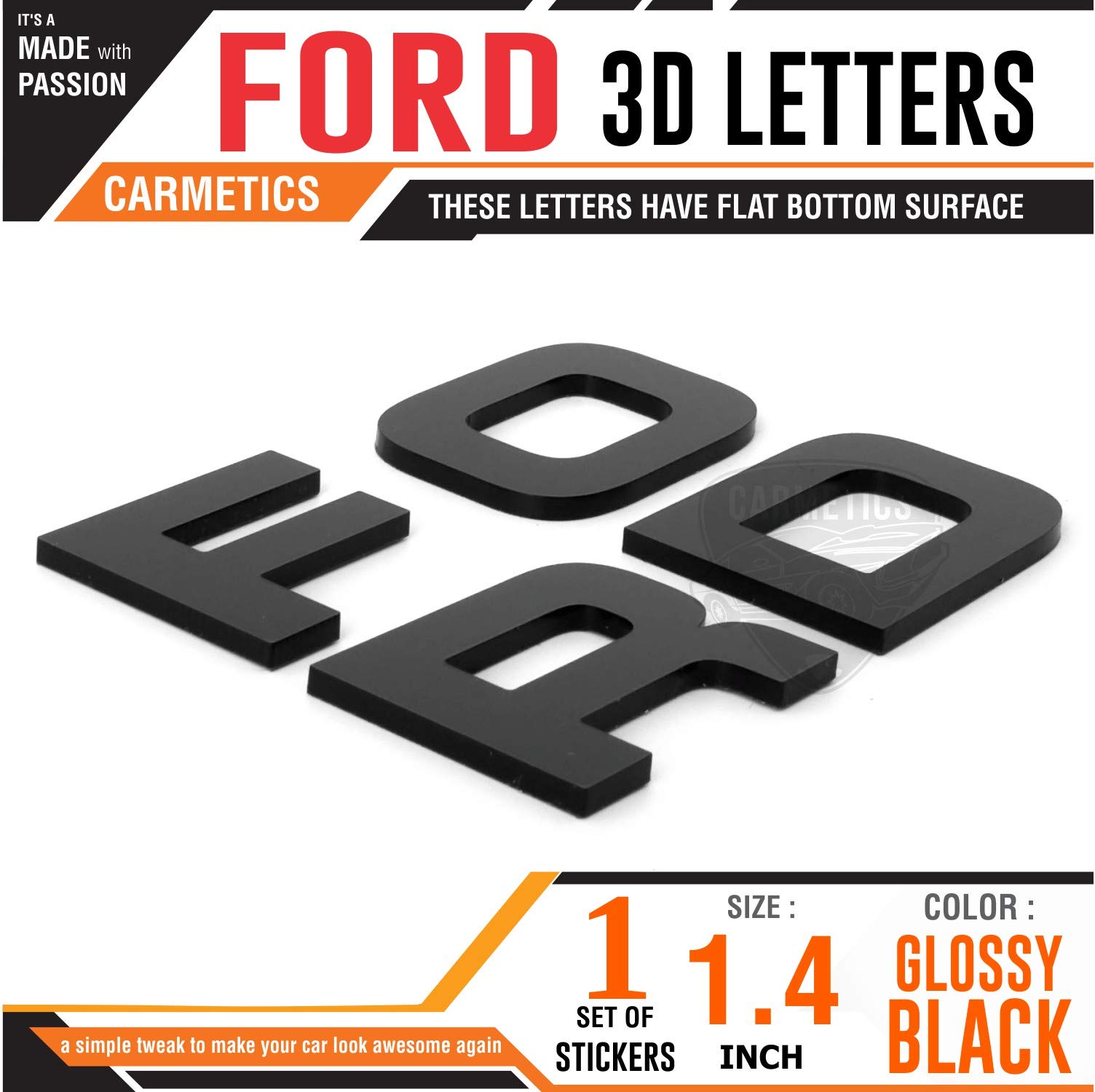 CarMetics Ford 3D Letters Stickers Decals Logo Emblem Bonnet Letters ...