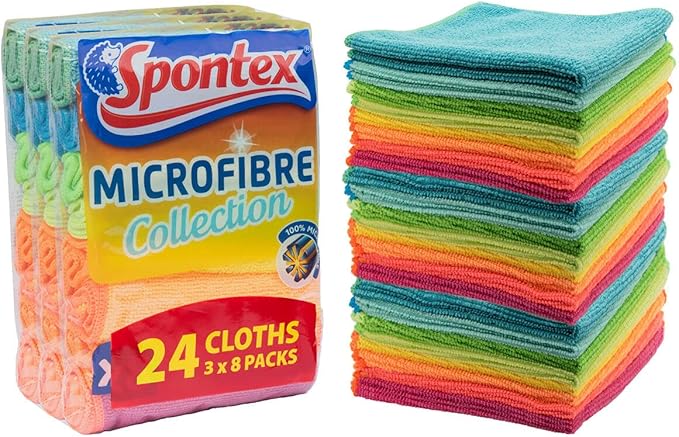 Spontex Microfibre Multi-Purpose Cloths - Pack of 8 x 3, Multi Colours ...