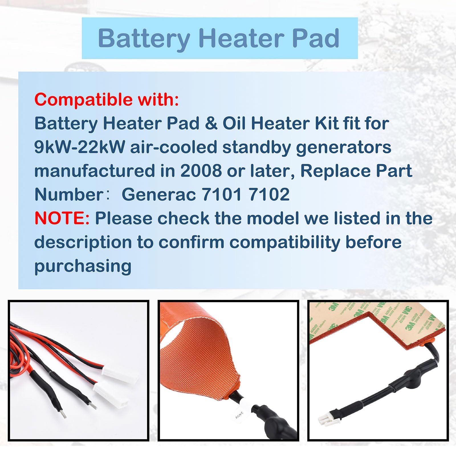 Battery Heater 7101 Pad & 7102 Oil Heater Kit For Generac 9kW-22kW ...