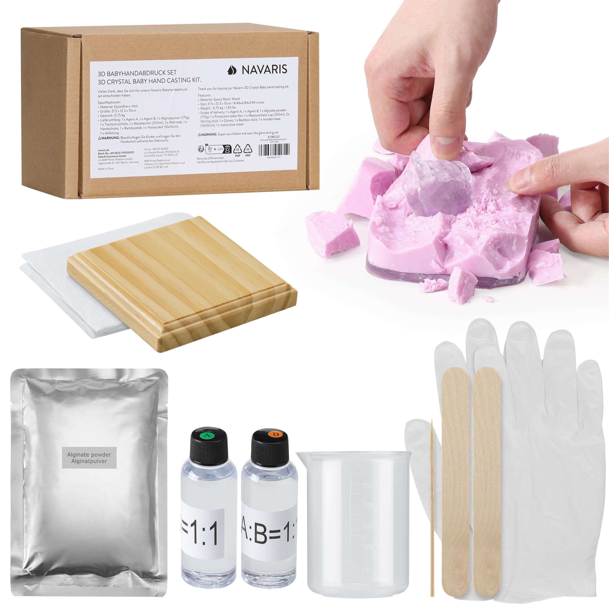 Navaris Baby Hand Casting Kit – Clear Hand Moulding Kit with Wooden ...