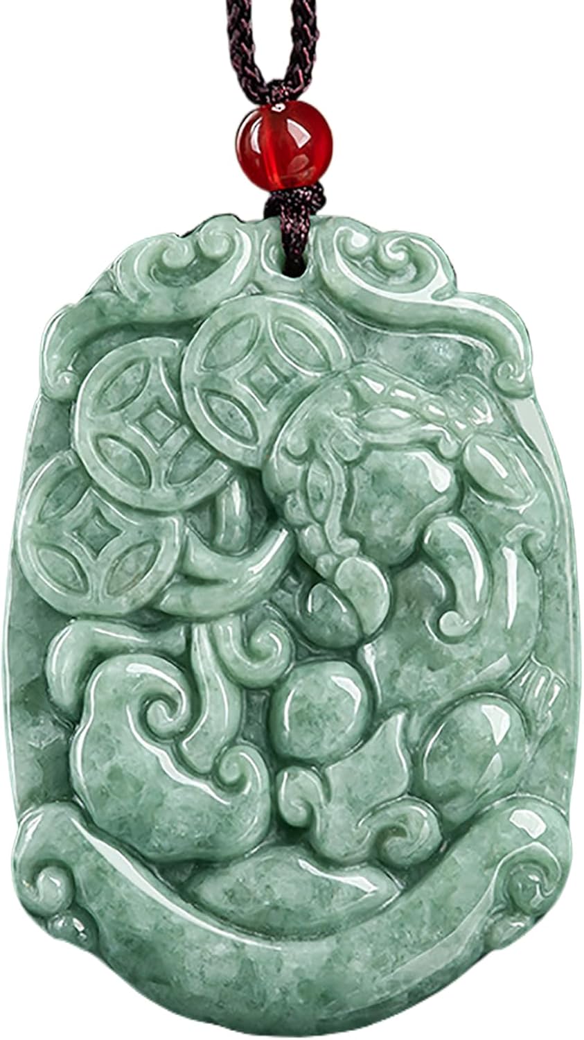 Amazon.com: LOTONJT Jade Pixiu Necklace Crystal Coins-Biting Pi Yao ...