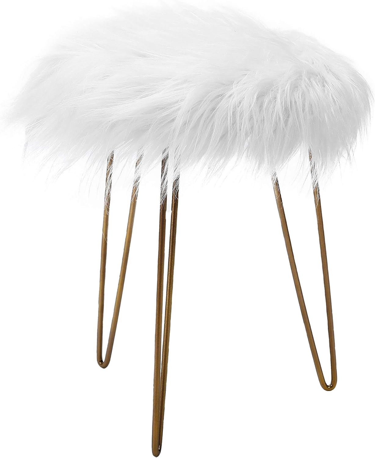 Round Faux Fur Foot Stool Ottoman - White with Gold Nepal | Ubuy