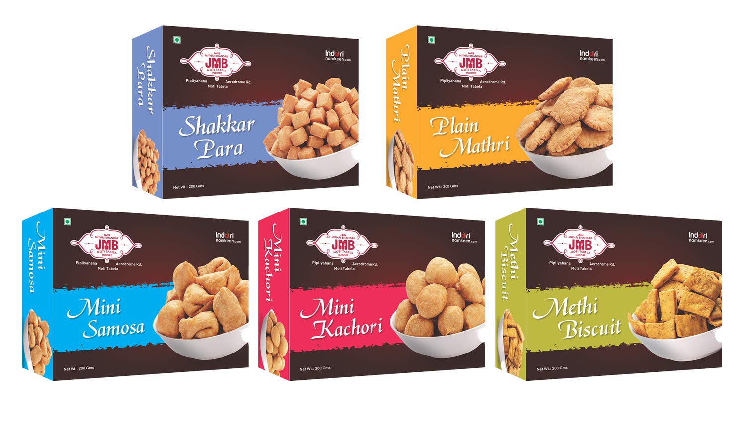 JMB Indori Namkeen Combo Pack 1 KG - Mini Kachori, Mini Samosa, Plain ...