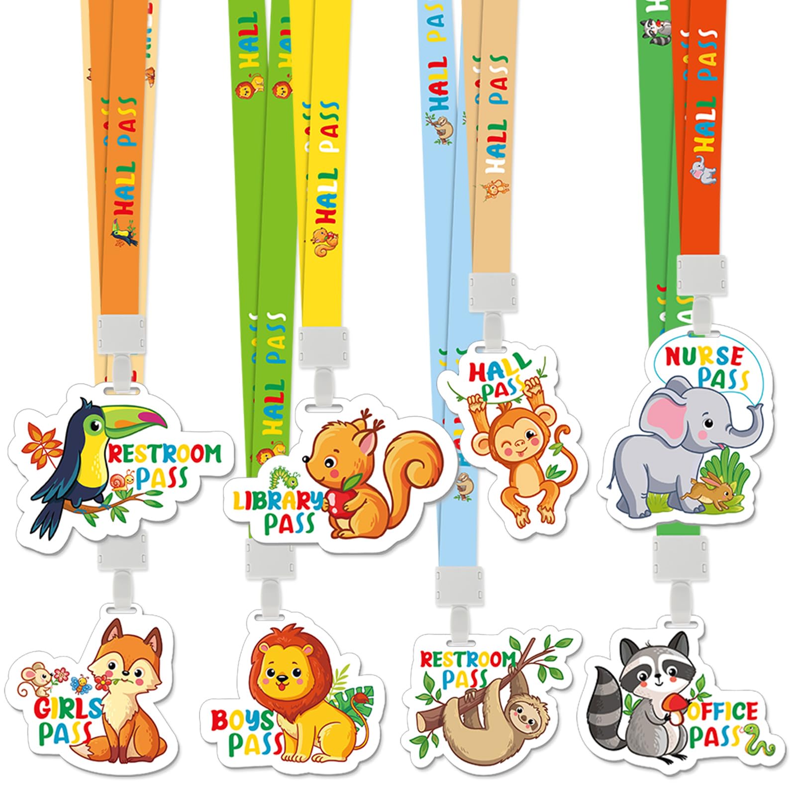 Snapklik.com : 8 Set PVC Hall Pass Lanyards Animal Unbreakable Hall ...