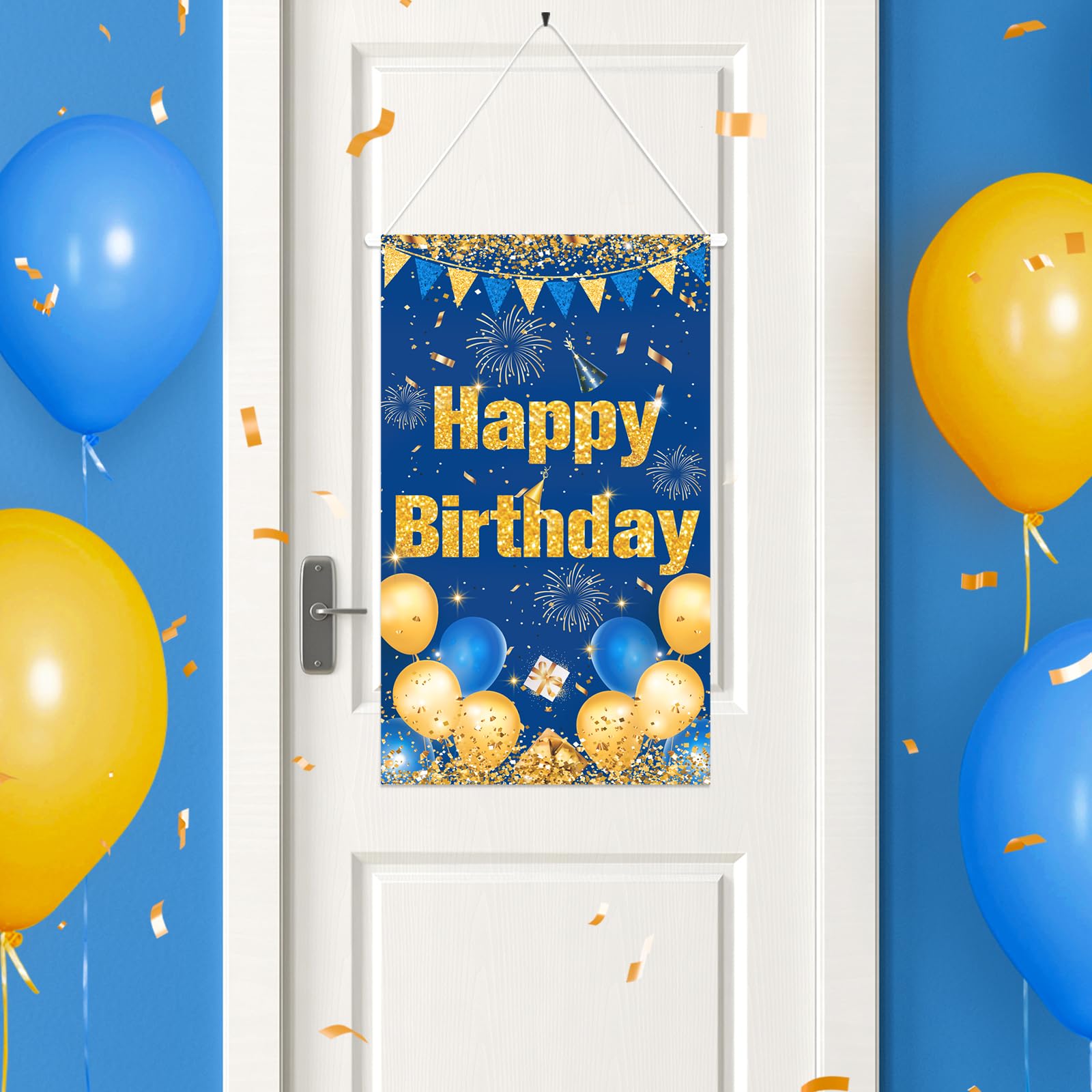 Snapklik.com : Blue Gold Birthday Door Banner Decor