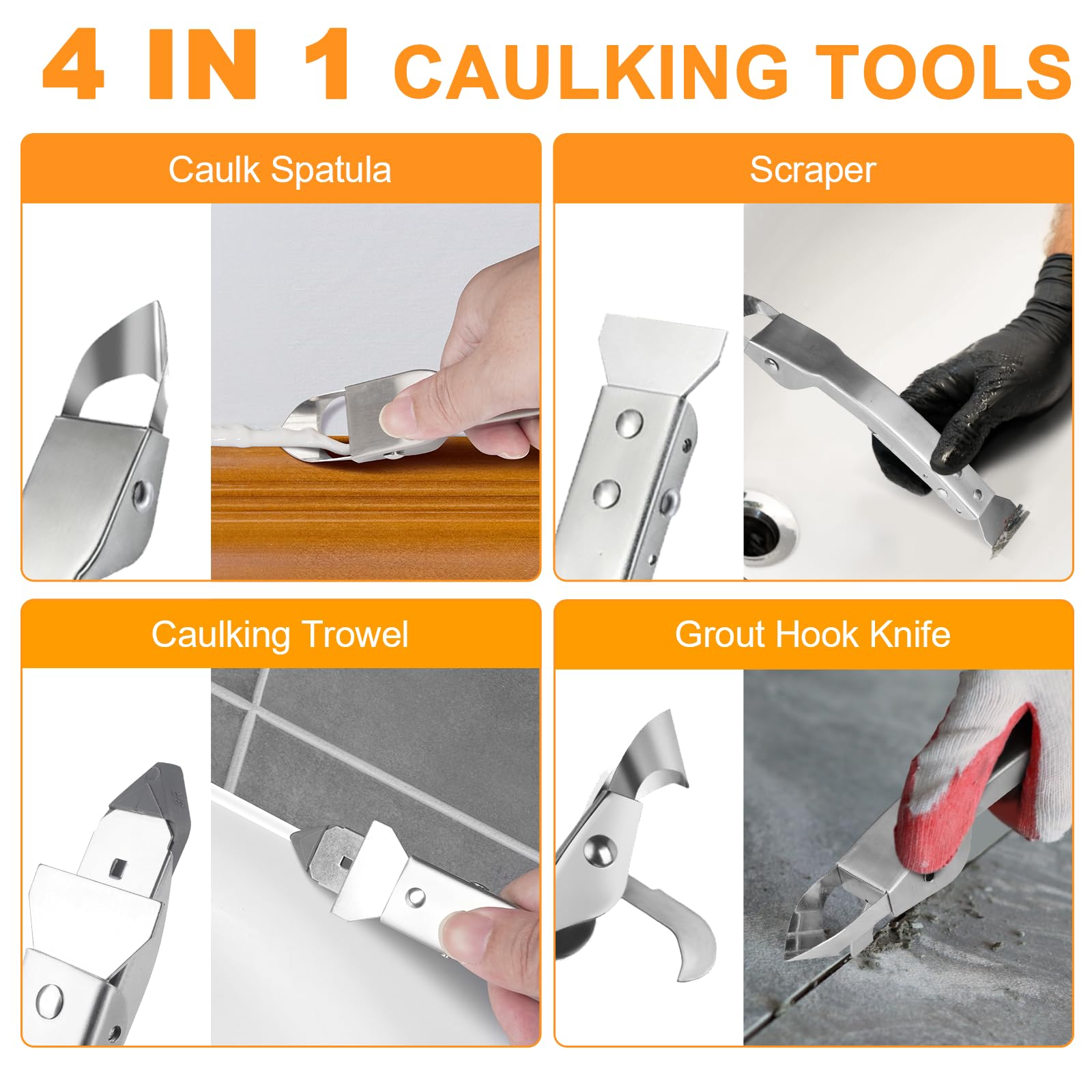 Snapklik.com : Stainless Steel Caulking Tool Caulk Remover 4 In 1: Tool ...
